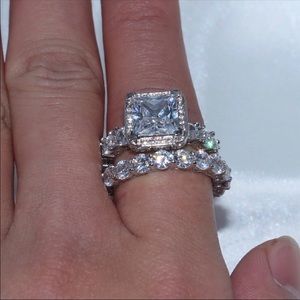 Jewelry | Size 7 Silver Cz Diamond Engagement Ring Set | Poshmark